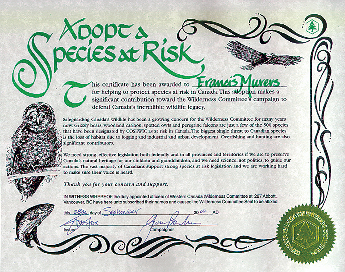 Species at risk packages and certificates - Wilderness Committee